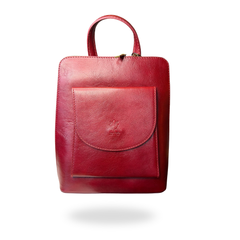 Vera Pelle Convertible Backpack with Front Pocket, 2-Way Carry Red ...