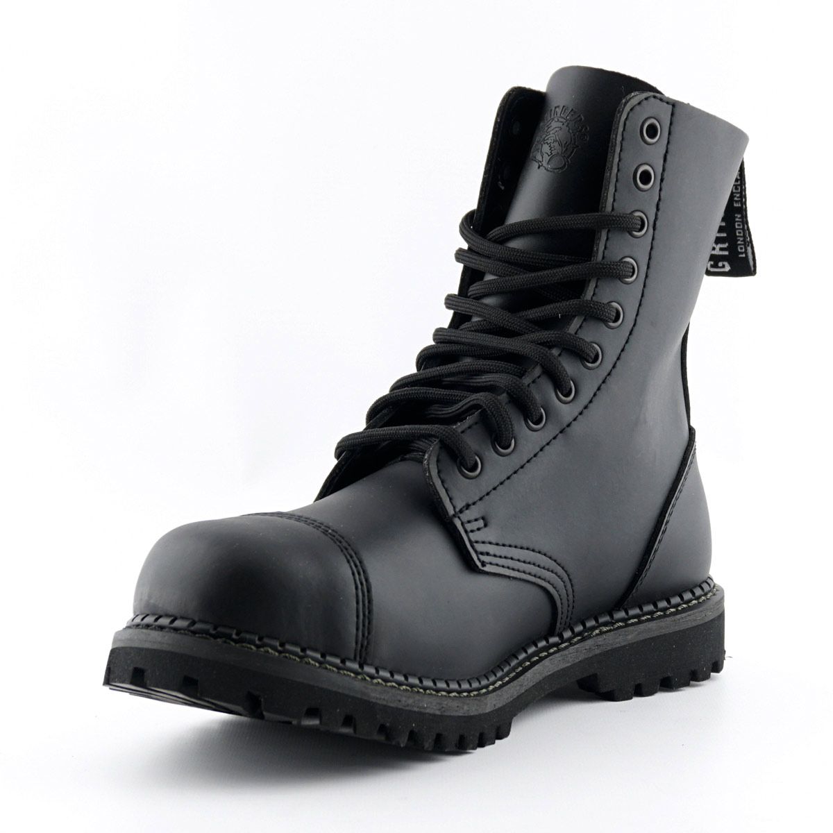 Grinders - Stag CS Black Leather Steel Toecap Unisex Military Style Bo ...