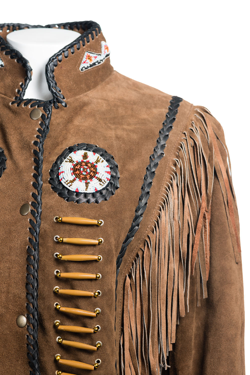Women's Suede Native American Style Jacket with Fringe and Beads - Nav ...