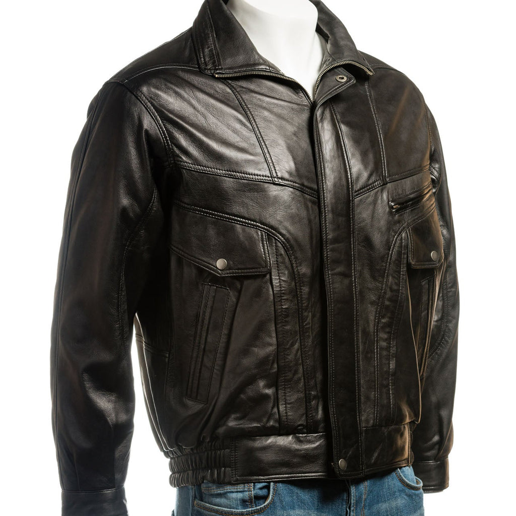 Men's Black Pocket Detail Blouson Style Leather Jacket: Marco – Leather ...